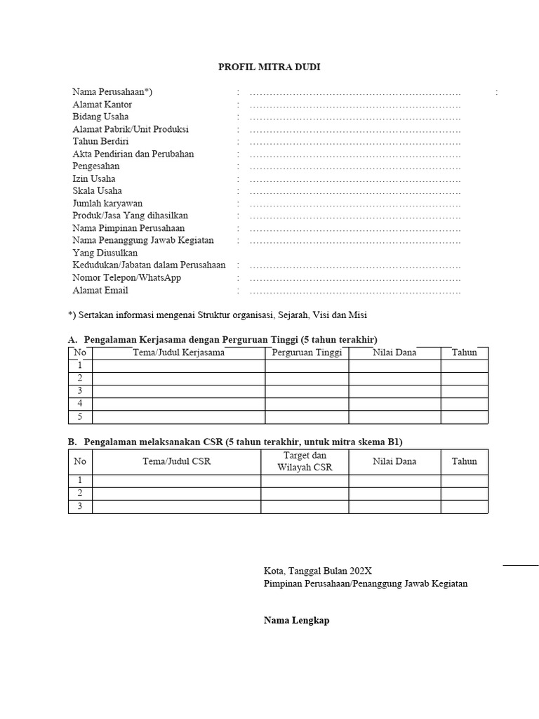 (MITRA DUDI) Formulir Profil Mitra | PDF