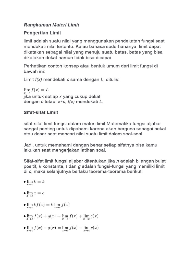 Rangkuman Materi Limit | PDF