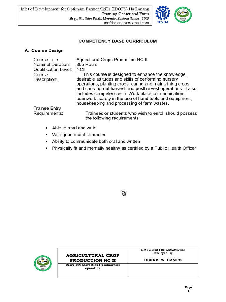 CBC AGRICROP NCII Dennis | PDF