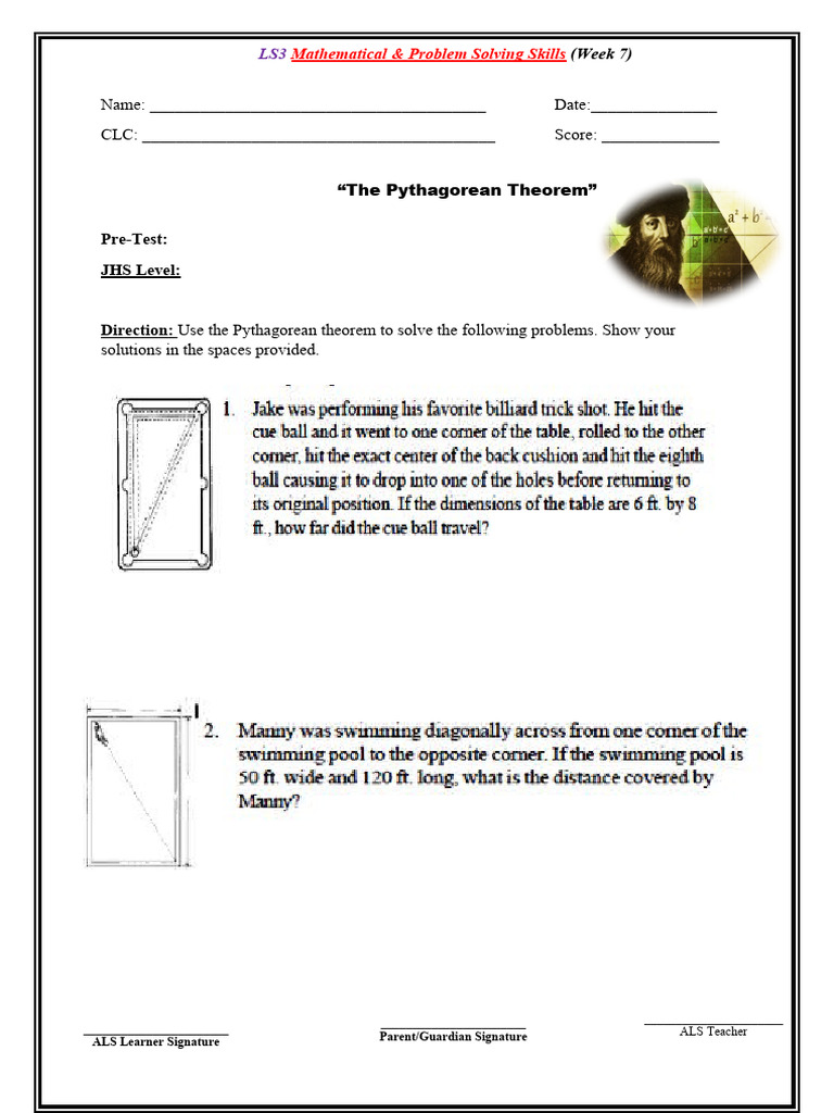 Worksheets Ls3 Pythagorean Theorem Worksheets Pdf