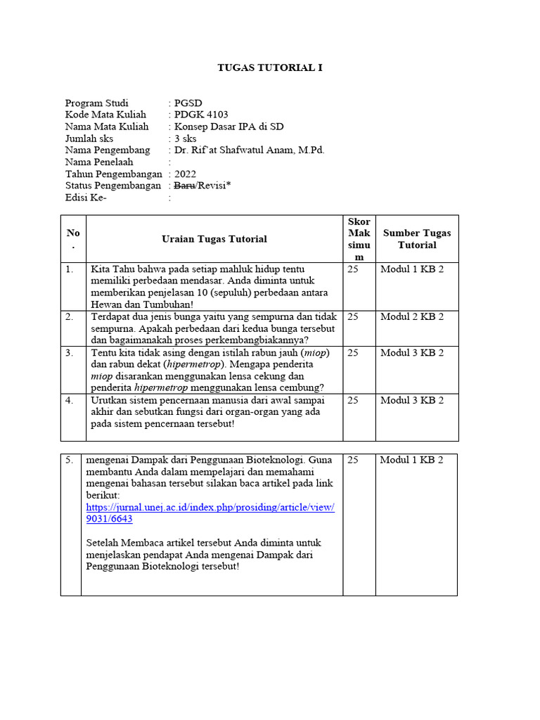 Tugas Tutorial 1 - Konsep Dasar IPA | PDF