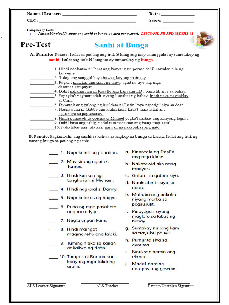LS1 Fil-Sanhi at Bunga-Worksheets | PDF