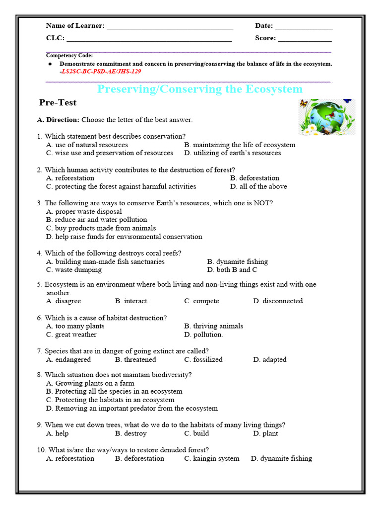 LS2 Science Worksheets (Preserved-Conserved Ecosystem) | PDF