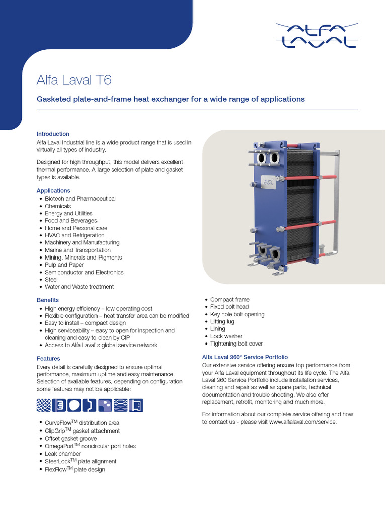 Trocador de Calor - 02 - Alfa-Laval-T6-Product-Leaflet-En | PDF | Mechanical Engineering ...