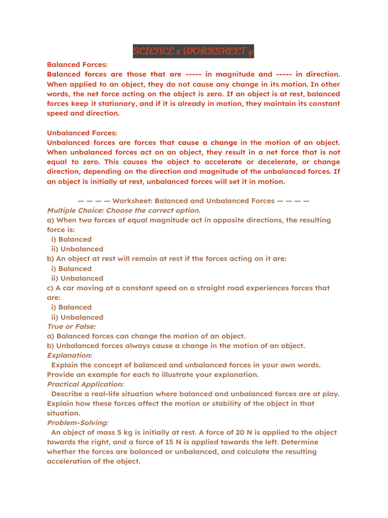 SCIENCE 8 WORKSHEET q1 | PDF