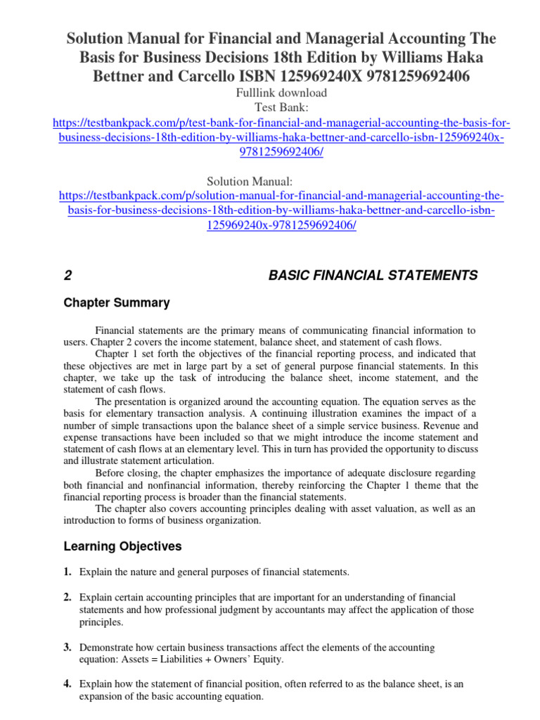 Solution Manual For Financial and Managerial Accounting The Basis For Business Decisions 18th ...