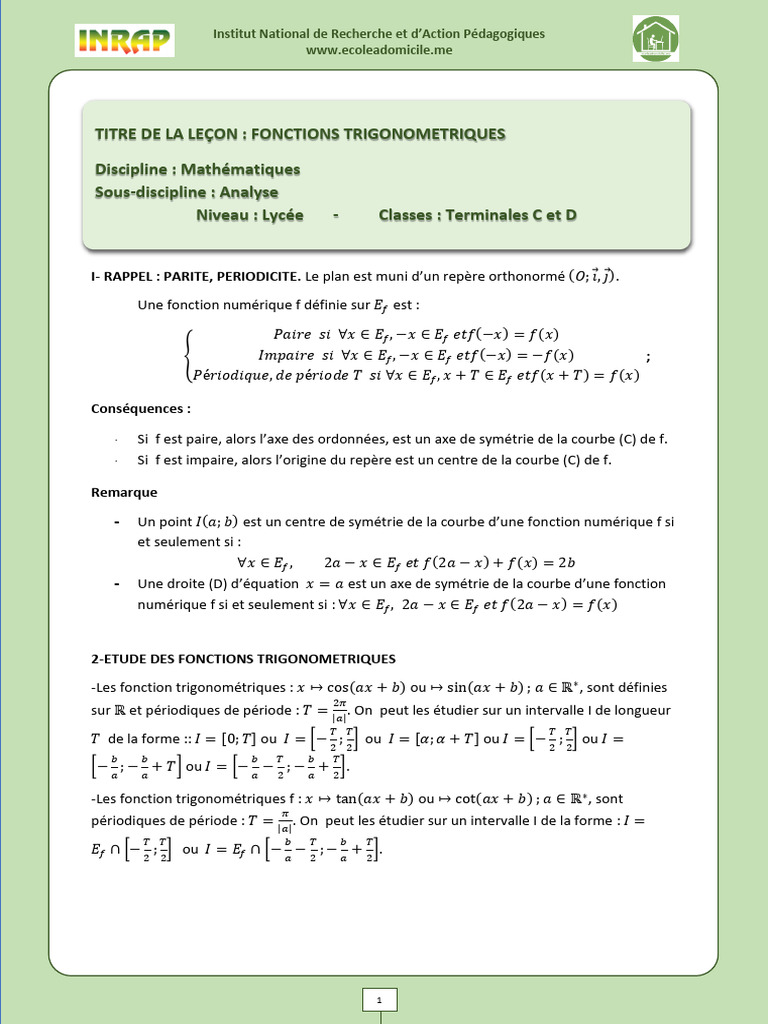 Math - TD - Fonctions Trigonometriques | PDF | Fonction (Mathématiques) | Fonction trigonométrique
