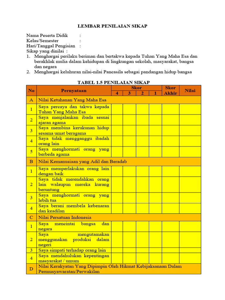 Lembar Penilaian Sikap | PDF