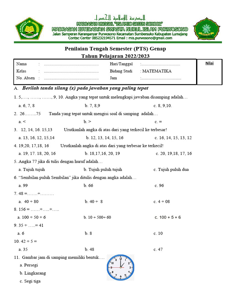 PTS Genap MTK 2023 | PDF