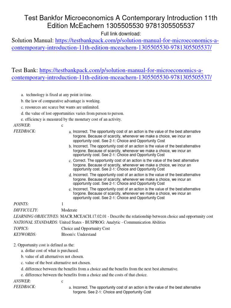 Microeconomics Test Bank Guide | PDF | Project Gutenberg | Opportunity Cost