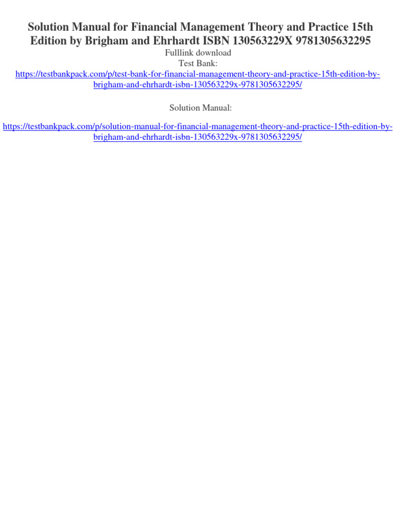 Solution Manual For Financial Management Theory and Practice 15th ...