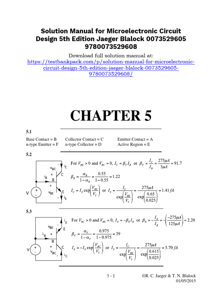 Microelectronic Circuit Design 5th Edition Jaeger Solutions Manual 1 | PDF