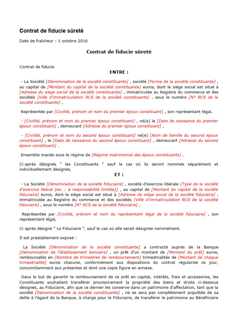 Contrat de Fiducie Sûreté | PDF