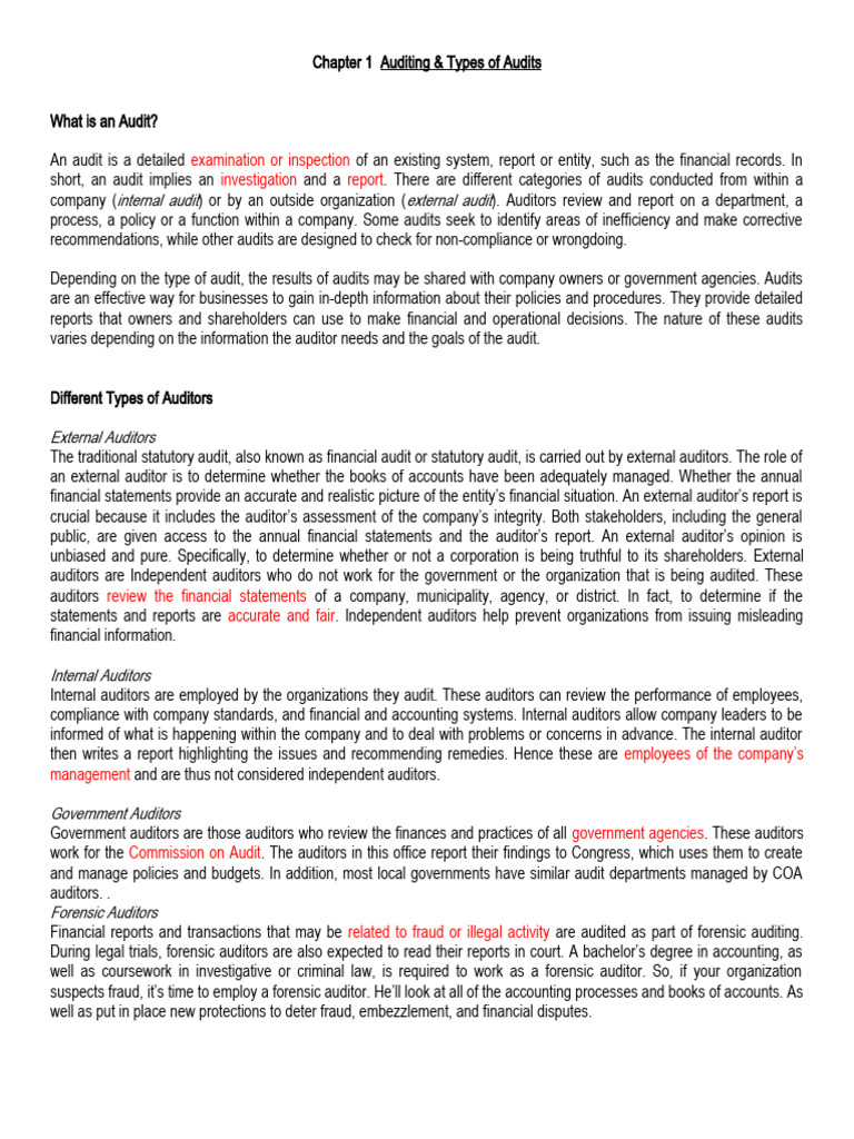 Chapter 1 Review of Auditing Types of Audits | PDF