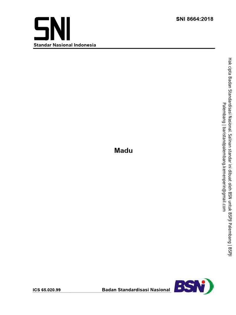 SNI 8664-2018 Madu | PDF | Bisnis | Pengelolaan Keuangan & Uang