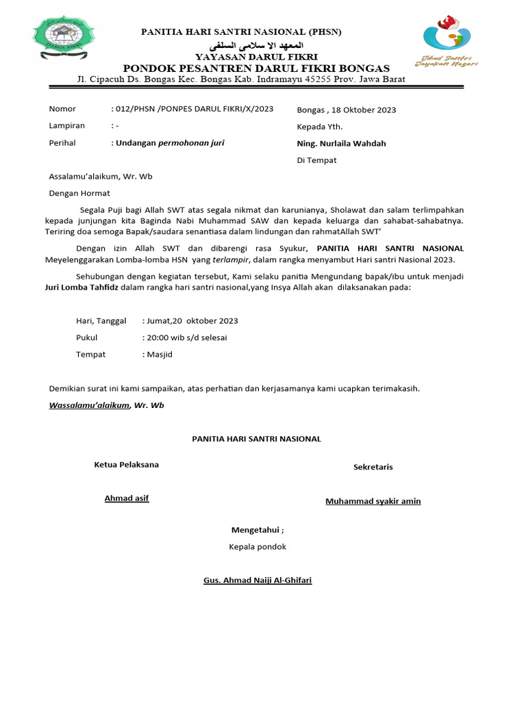 Surat Undangan TM HSN | PDF