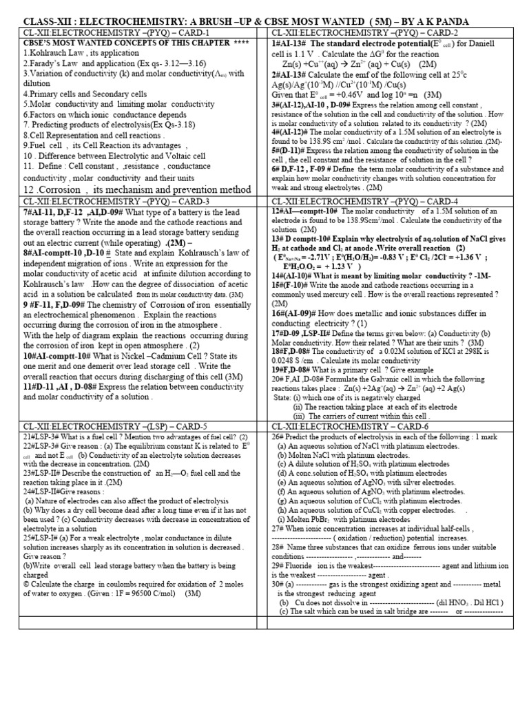 Cards Elctrochemistry 2018 | PDF | Teaching Methods & Materials ...