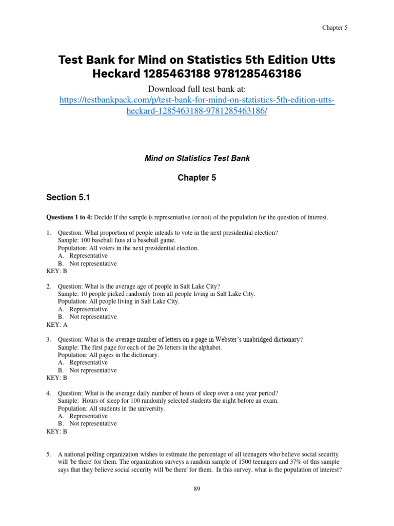 Mind On Statistics 5th Edition Utts Test Bank 1 | Download Free PDF ...