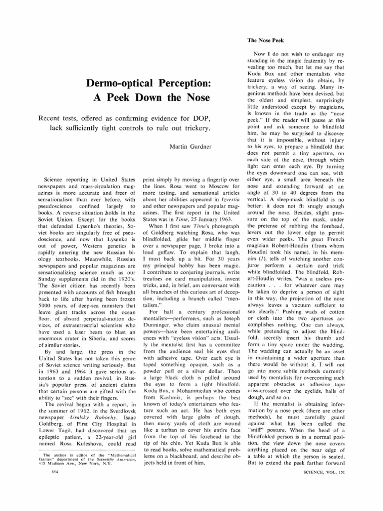 Dermo Optical Perception A Peek Down The Nose Gardner 1966 | PDF