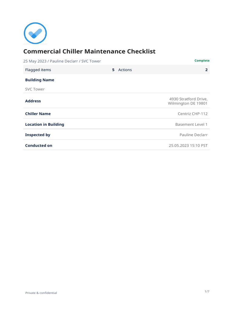 Commercial Chiller Maintenance Checklist Sample Report | PDF | Water ...