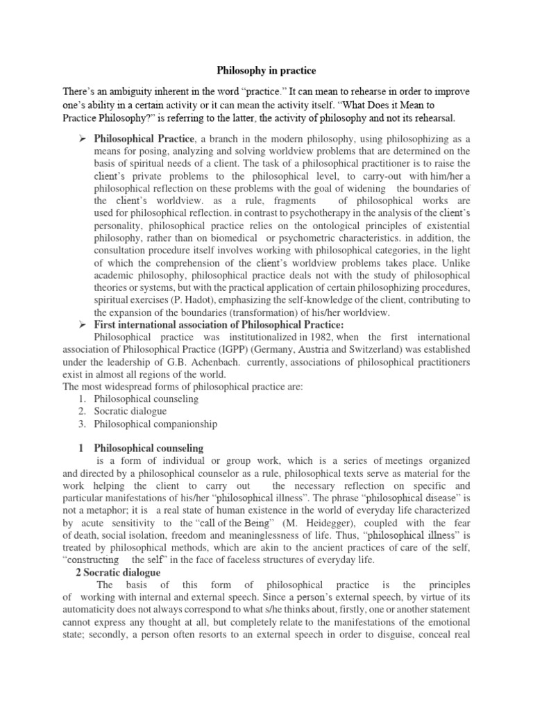 Understanding Philosophical Practice | PDF | Experience | Thought