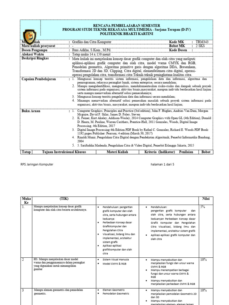 RPS-IBNUADKHA-Grafika Dan Citra Komputer - TRM333 | PDF
