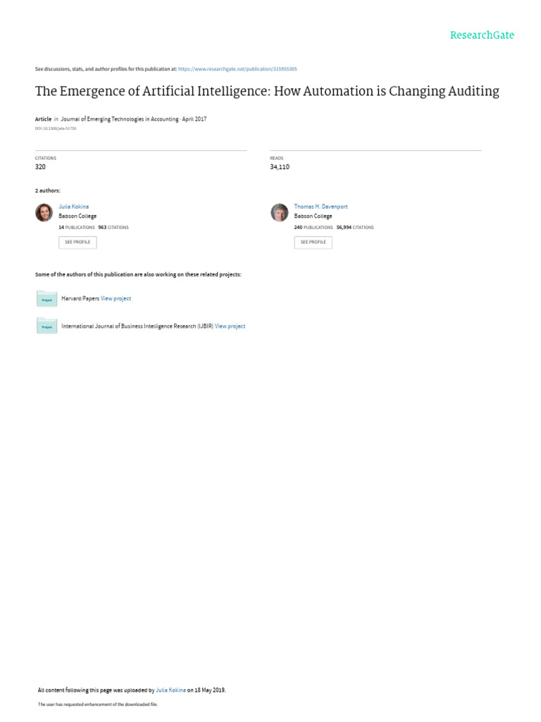 The Emergence of Artificial Intelligence: How Automation Is Changing Auditing | PDF