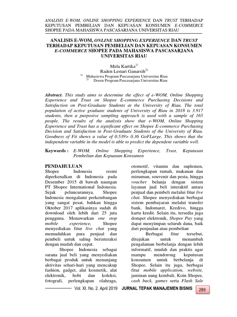 E-Commerce Shopee Pada Mahasiswa Pascasarjana | PDF