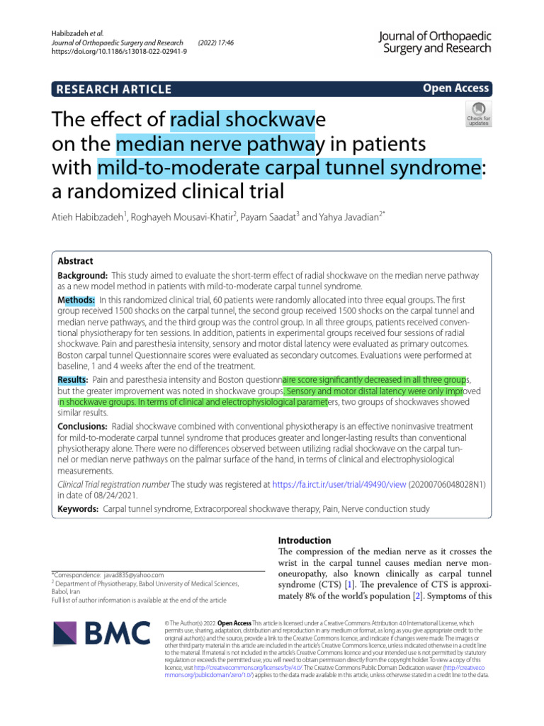 The Effect of Radial Shockwave On The Median Nerve Pathway in Patients With Mild-To-Moderate ...