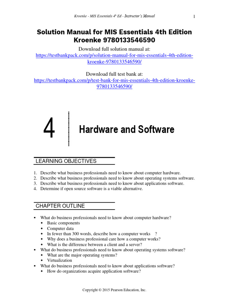 MIS Essentials 4th Edition Kroenke Solutions Manual 1 | PDF | Business | Games & Activities