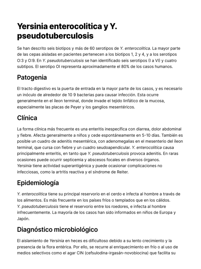 Yersinia Enterocolitica y Y. Pseudotuberculosis | PDF