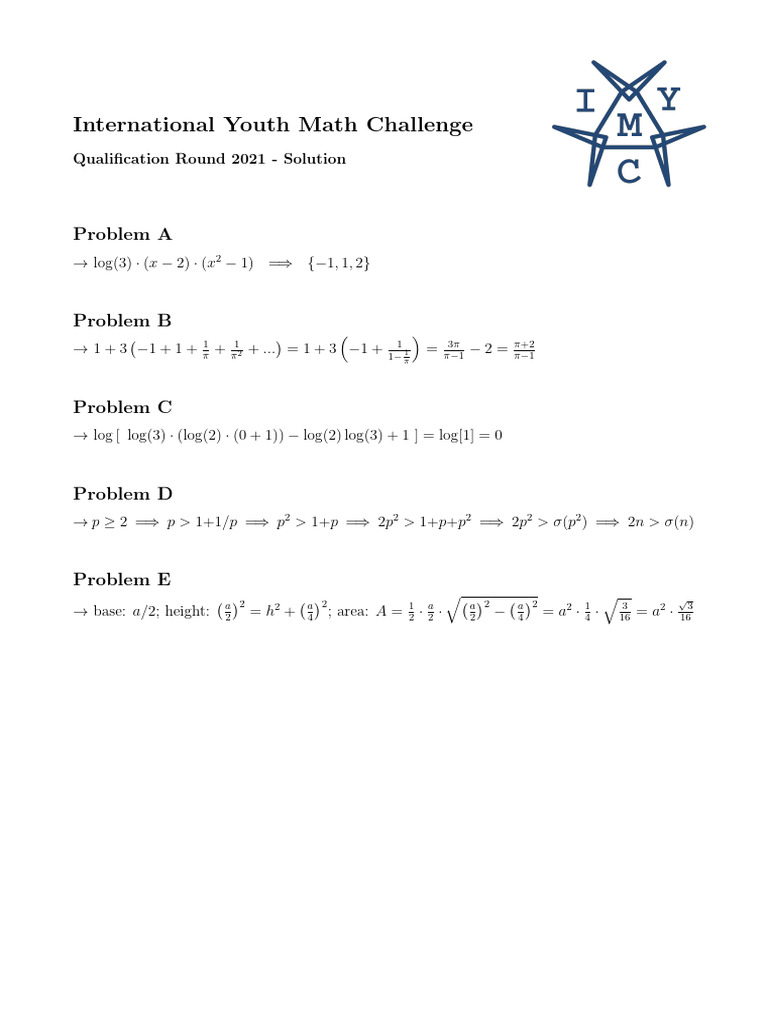 IYMC Qualification Round 2022 Solution | PDF