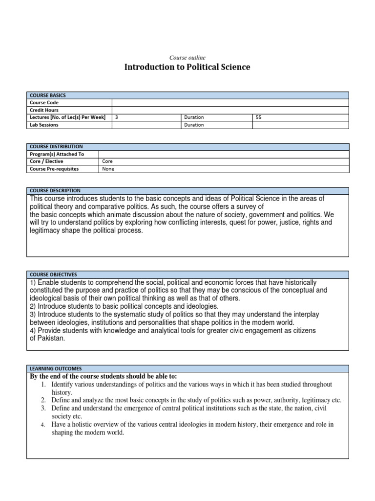 Course Outline Introduction To Political Science | PDF | Science ...