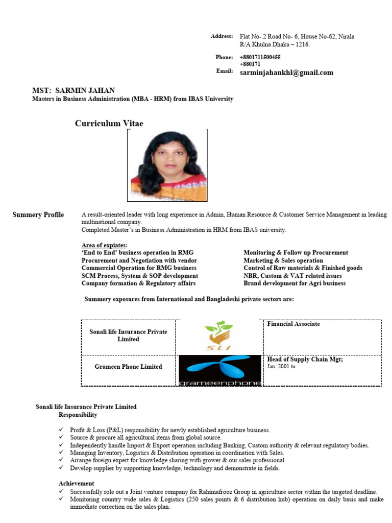 CV of Sharmin Jahan | PDF