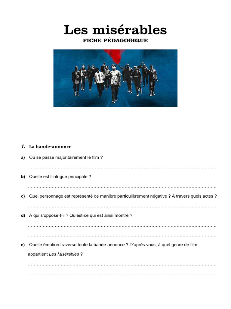 Les Miserables - FICHE PÉDAGOGIQUE POUR IMPRIMER | PDF