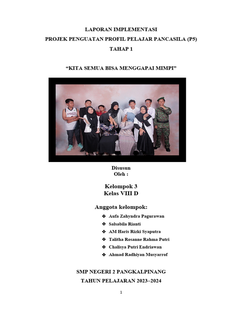 Laporan Implementasi p5 Tahap 1 Kelompok 3 8D - Edit Fix | PDF | Karier & Perkembangan