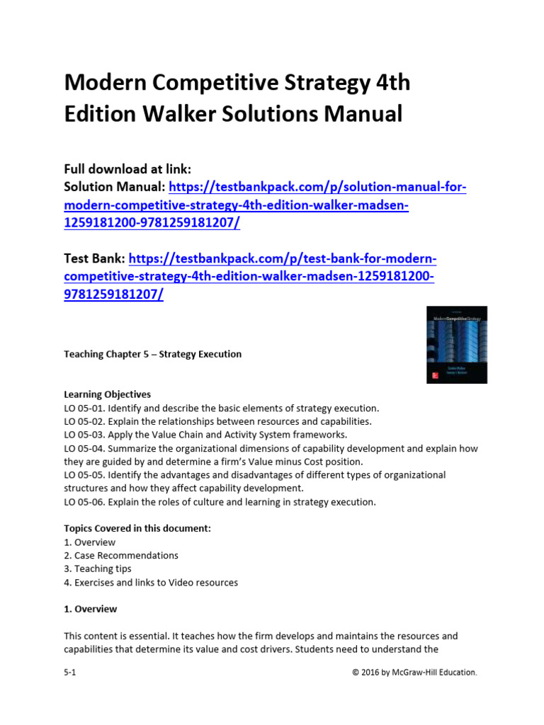 Modern Competitive Strategy 4th Edition Walker Solutions Manual 1 | PDF | Strategic Management ...