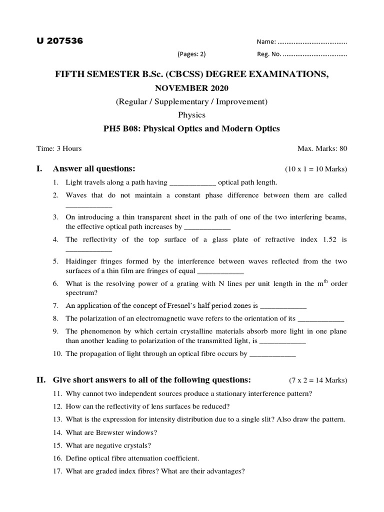 PH5 B08 Physical Optics and Modern Optics | PDF