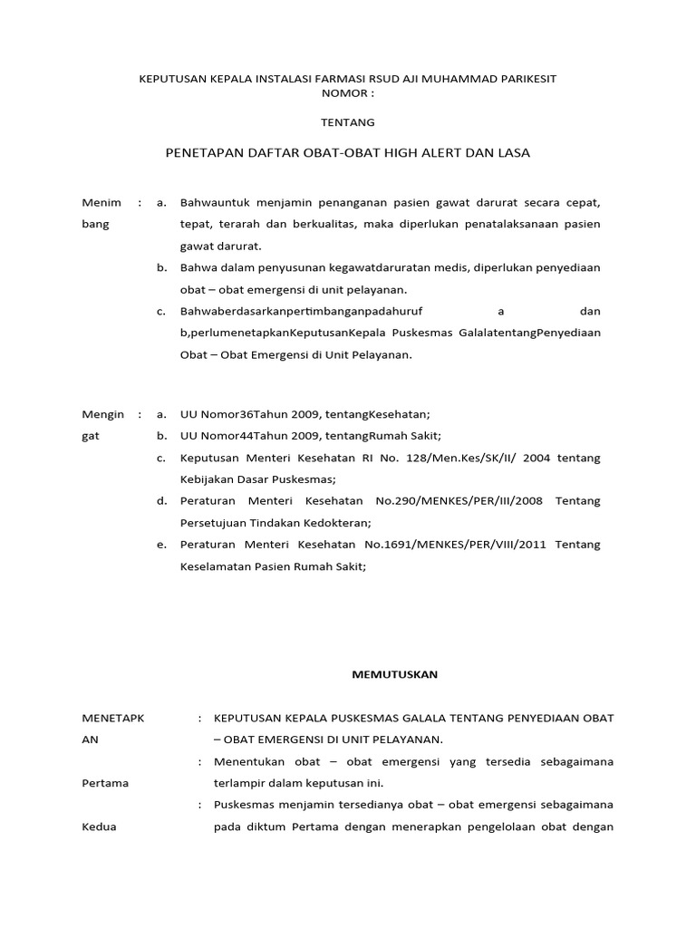 SK Penyediaan Obat Emergensi | PDF