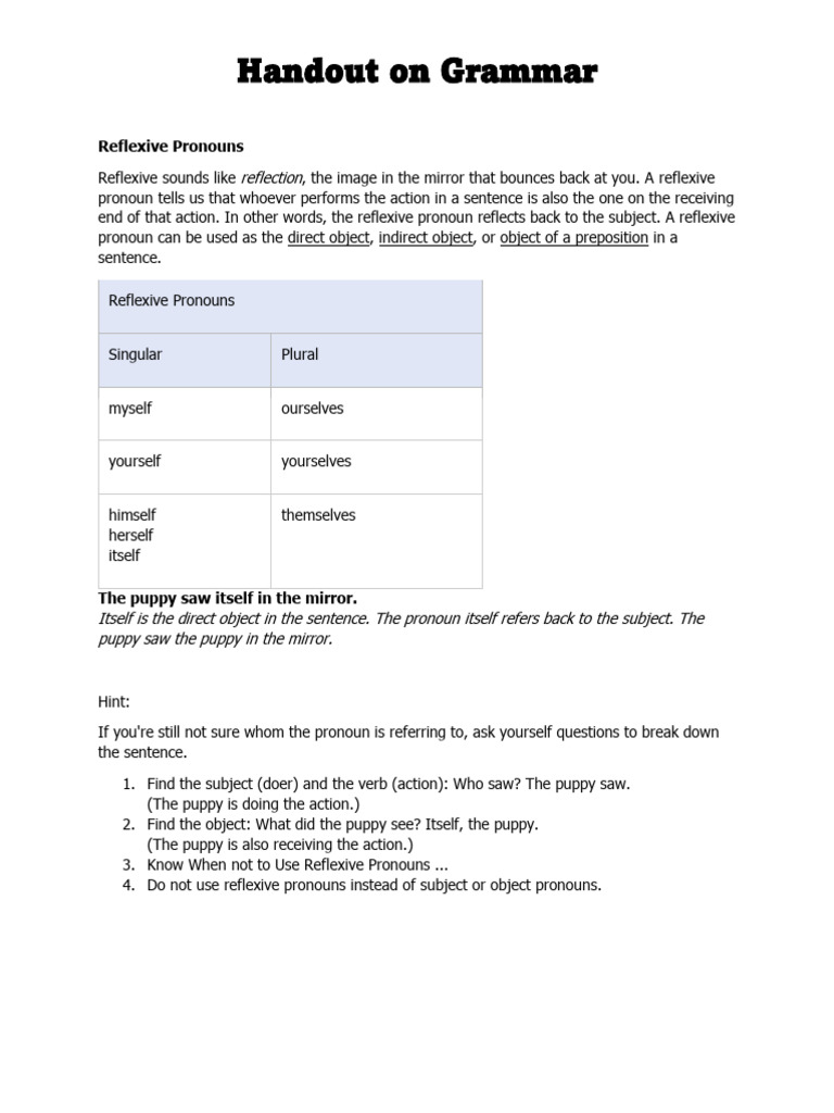 Understanding Reflexive and Intensive Pronouns | PDF | Pronoun | Verb