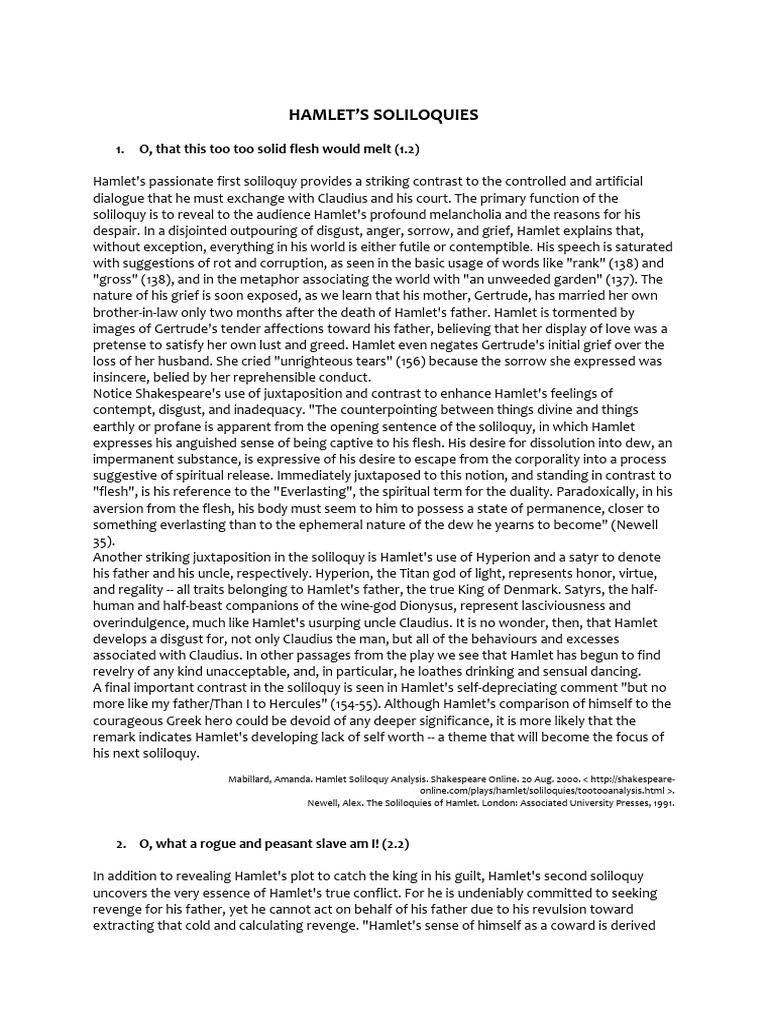 Hamlets Soliloquies | PDF