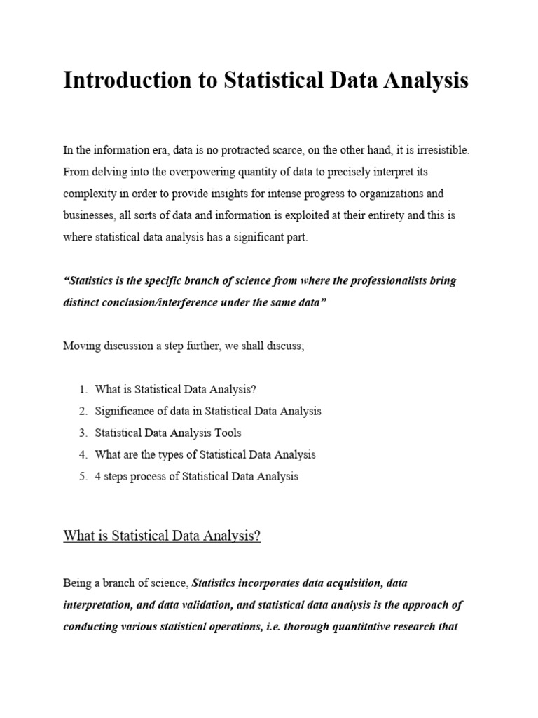 Introduction To Statistical Data Analysis | PDF