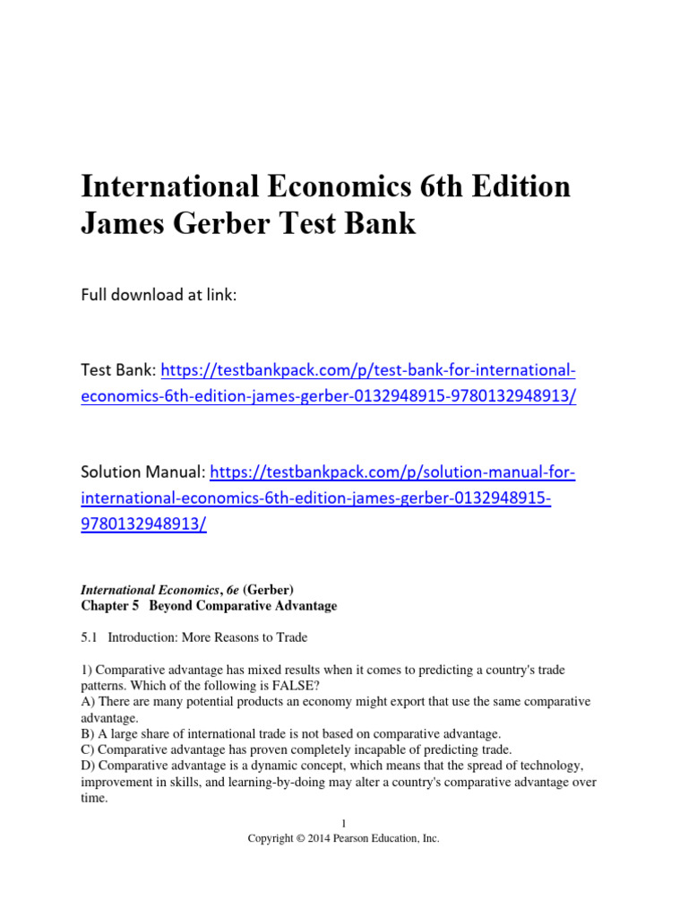 International Economics 6th Edition James Gerber Test Bank 1 | PDF ...