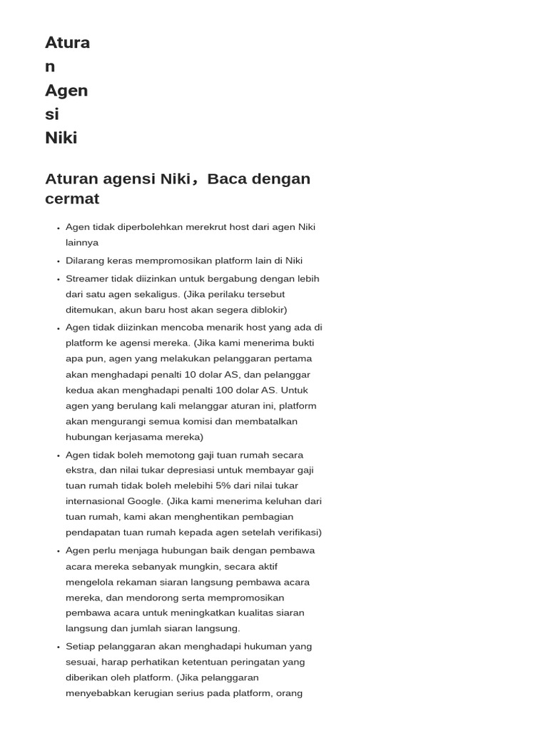 Aturan Agensi Niki | PDF