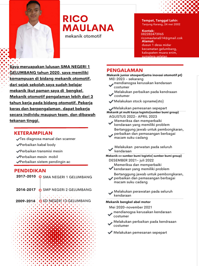 CV Teknisi Otomotif | PDF