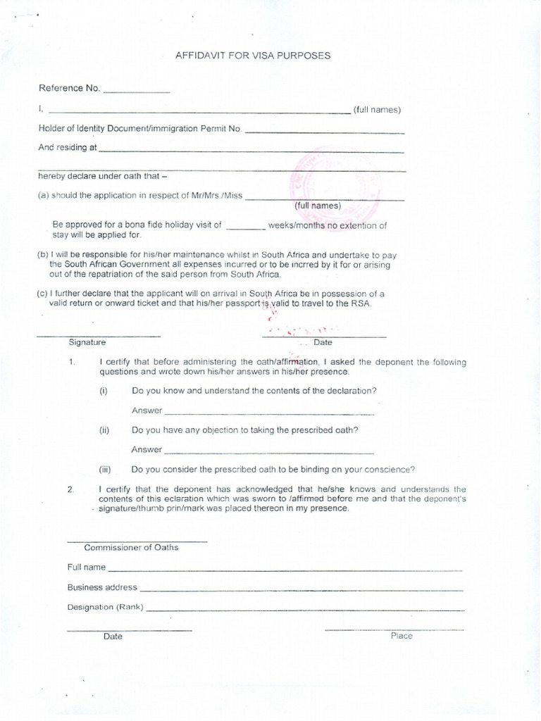 Affidavit For Visa Purposes | PDF