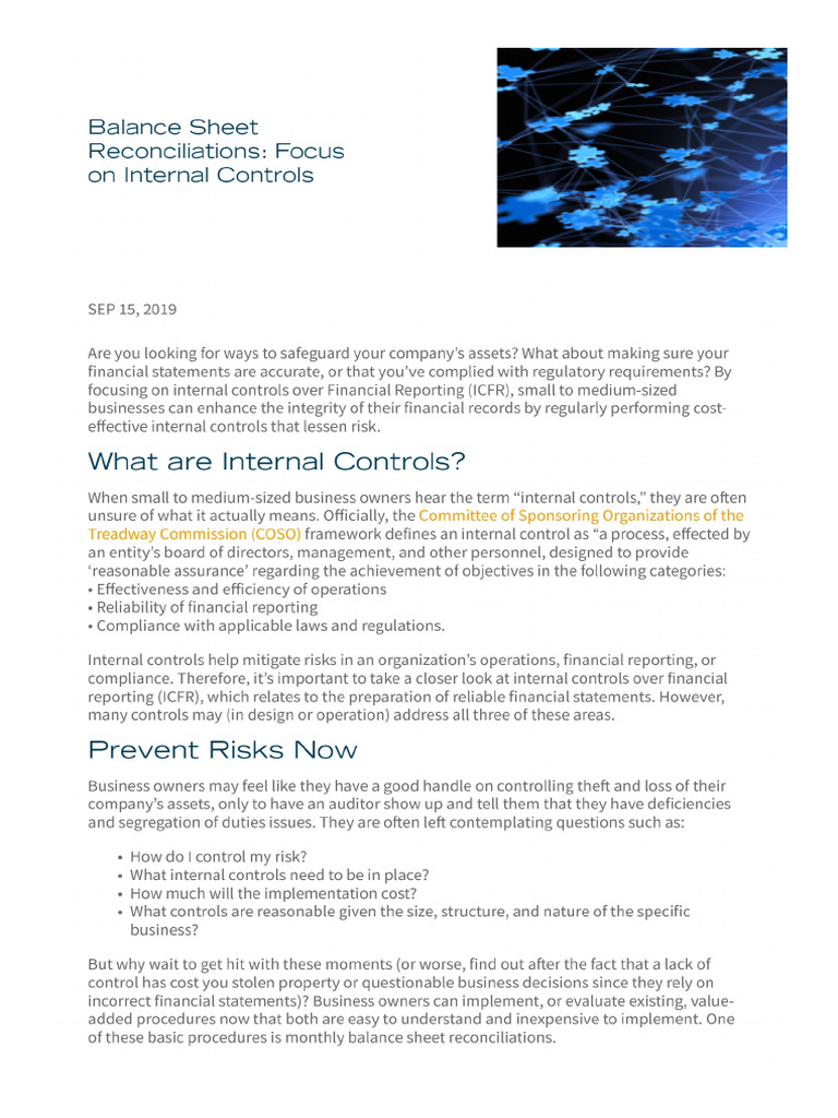 Balance Sheet Reconciliations - Focus On Internal Controls | PDF Balance Sheet Reconciliations - Focus On Internal Controls | PDF
