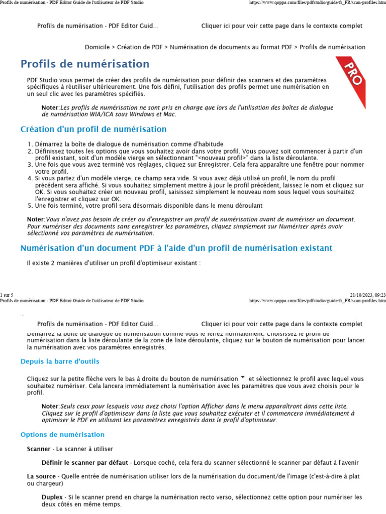 Profils de Numérisation - PDF Editor Guide de L'utilisateur de PDF Studio | PDF
