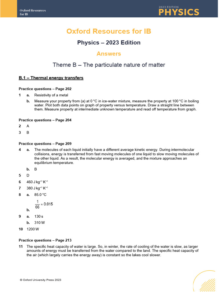 IB Physics Answers ThemeB | PDF