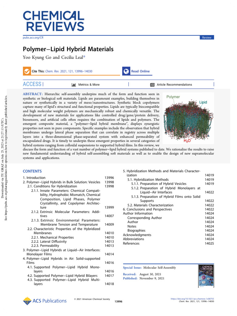 Polymer-Lipid Hybrid Membranes Review | PDF